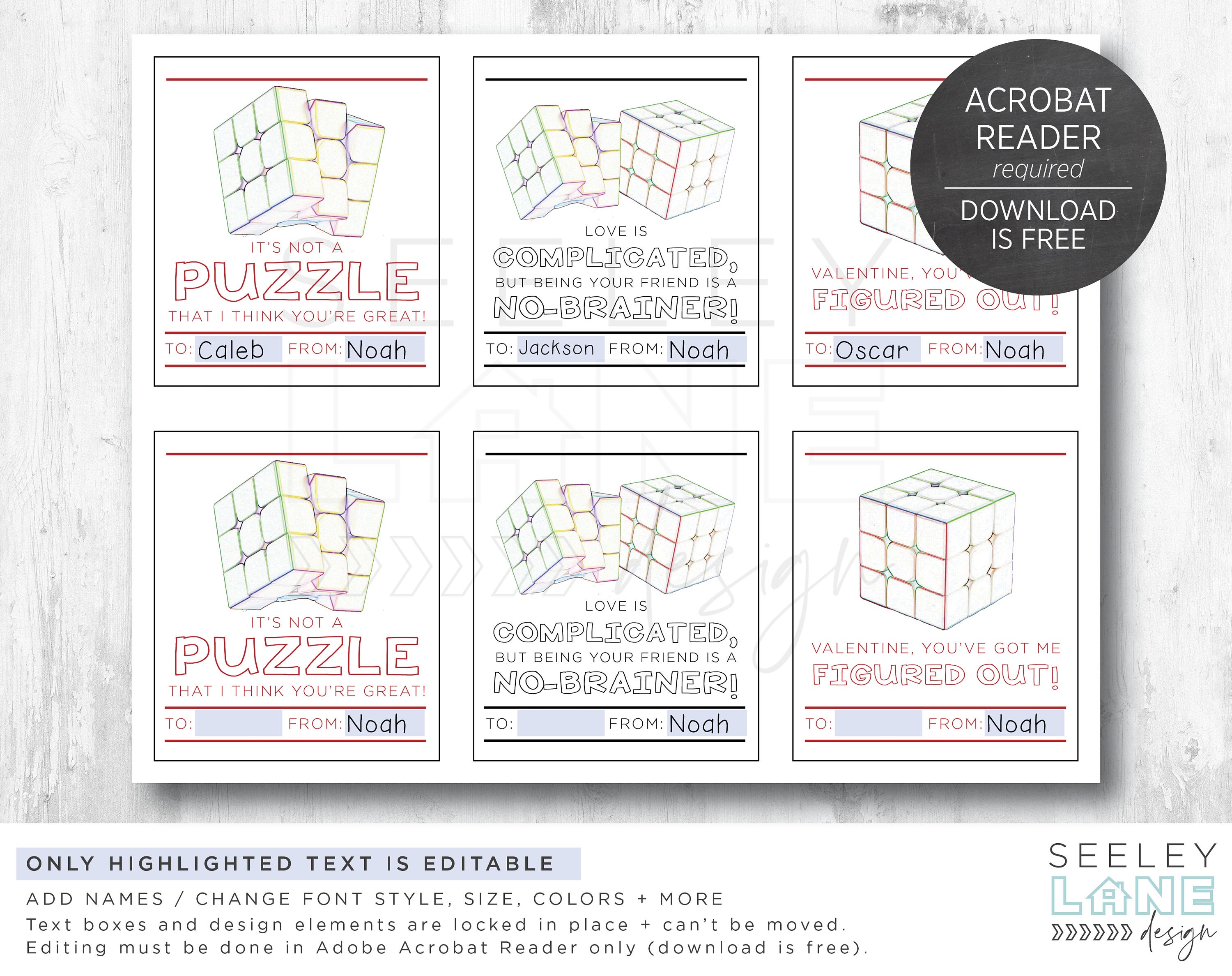 Valentine's Day Printable, Editable Kids' Rubik's Cube Valentines ...
