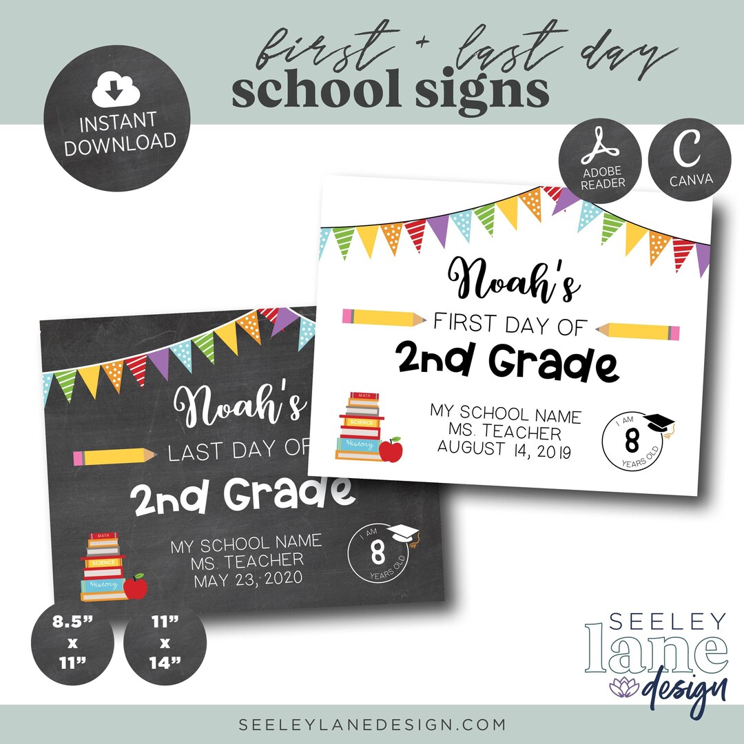 First and Last Day of School Sign PDF and JPG Templates, Printable ...