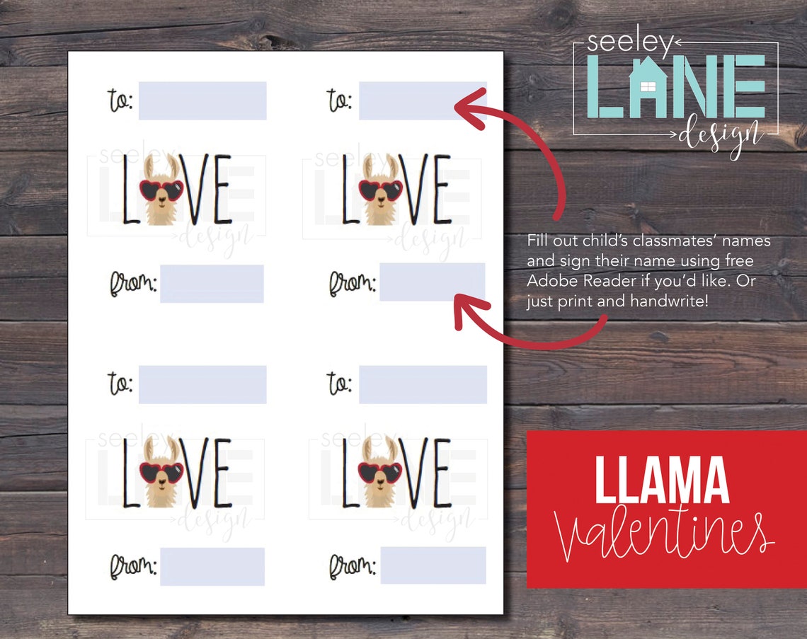 Valentine's Day Printable Editable Kids' Llama - Etsy