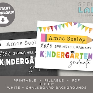 Kindergarten Graduation Sign, Printable, Fillable, Instant Download ...