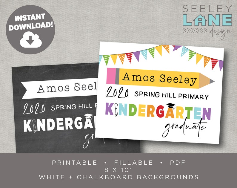 Kindergarten Graduation Sign, Printable, Fillable, Instant Download ...