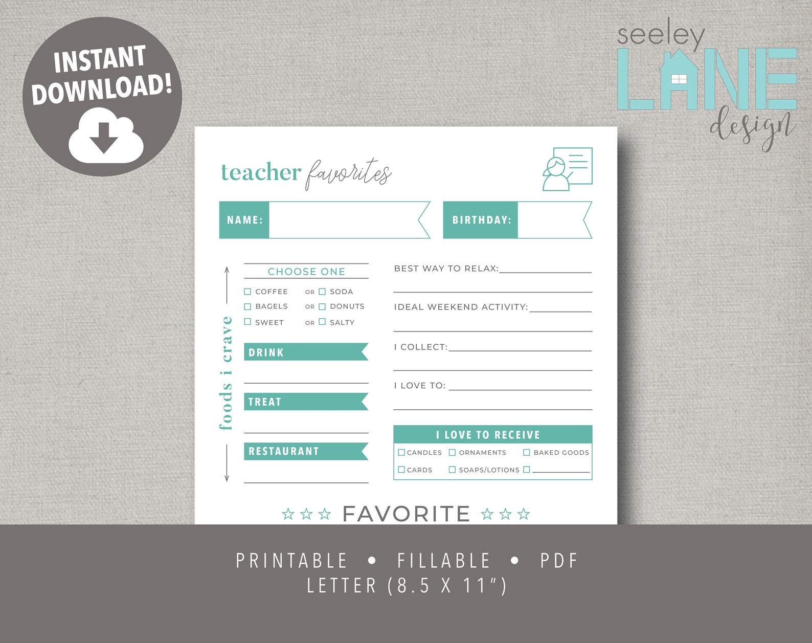 Teacher Favorites Form Printable & Editable Instant Download - Etsy