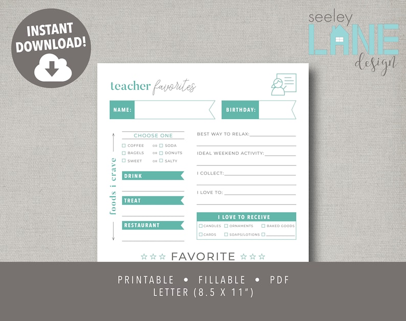 Teacher Favorites Form Printable & Editable Instant Download - Etsy