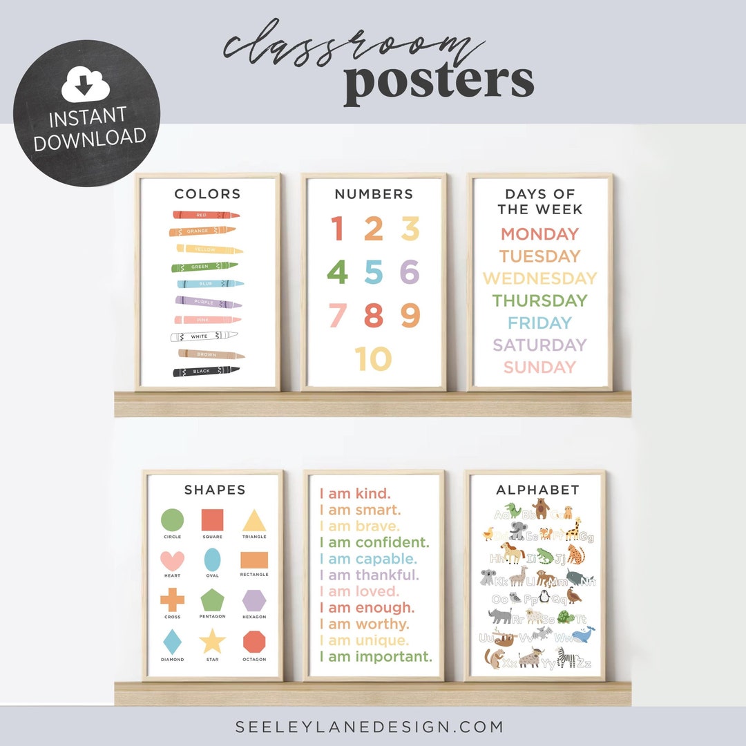 Set of 6 Printable Classroom Posters, Educational Wall Art, Boho ...