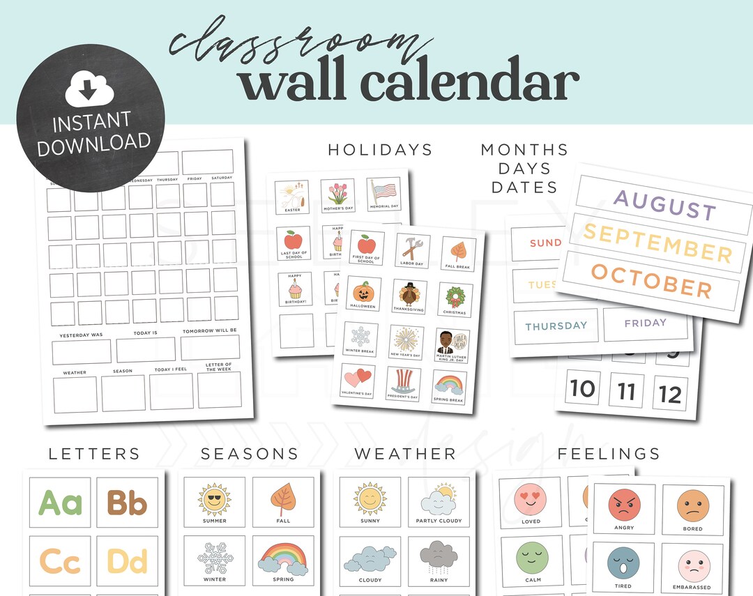 Printable Classroom Perpetual Wall Calendar, Morning Chart, Circle Time ...