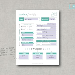 Teacher Favorites Form, Printable & Editable, Instant Download - Etsy