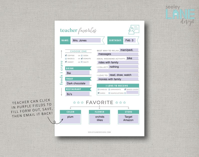 Teacher Favorites Form Printable & Editable Instant Download - Etsy