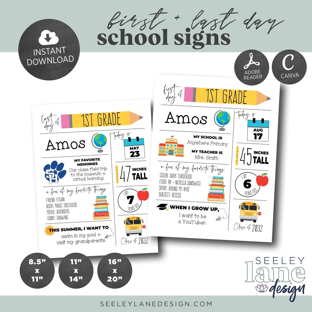 First and Last Day of School Signs With Child Details, PDF and JPG ...