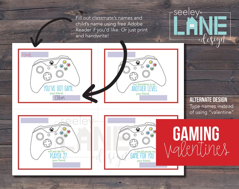 Valentine's Day Printable, Editable Kids' Video Gaming Valentines With ...