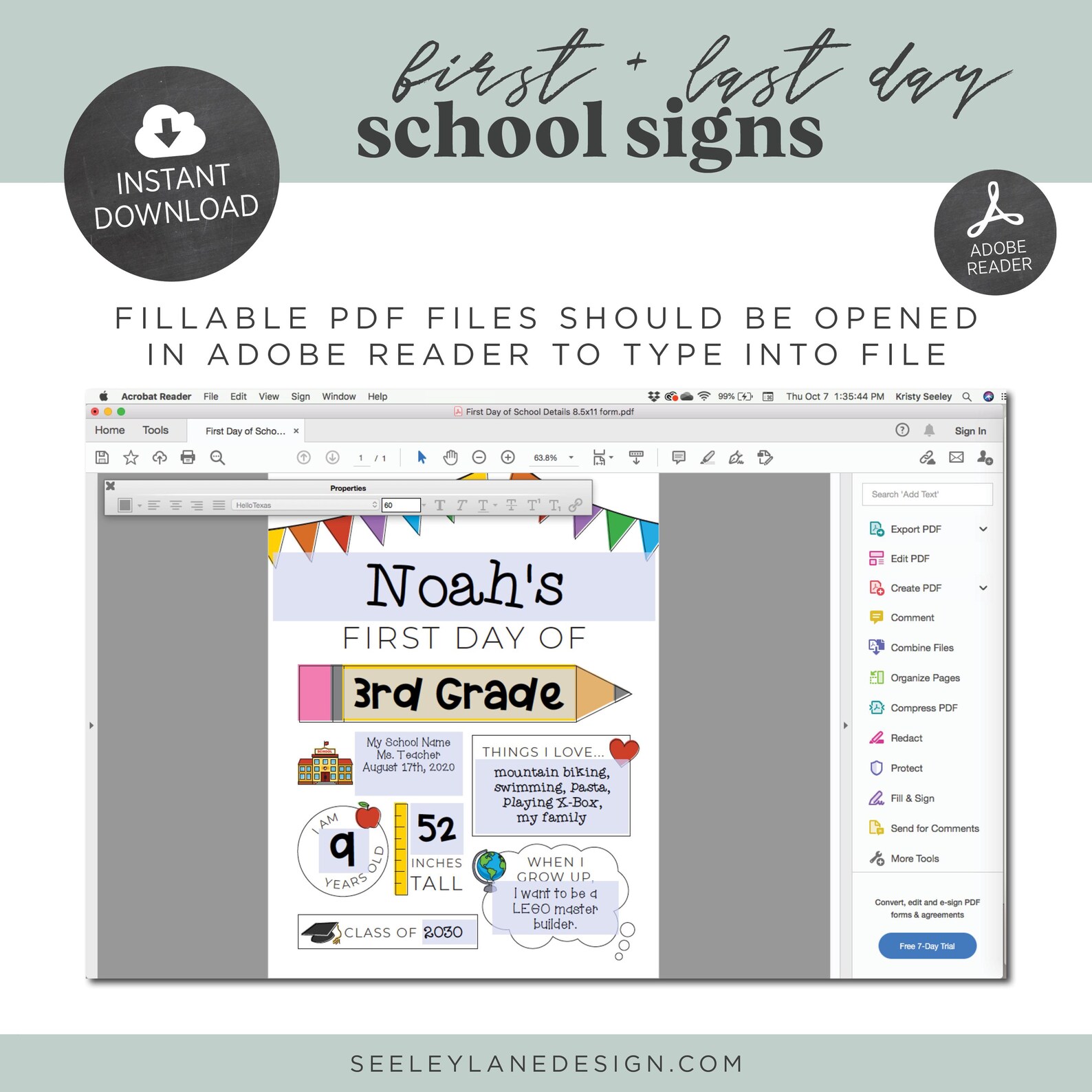 First and Last Day of School Sign With Flags, Printable, Editable PDF ...