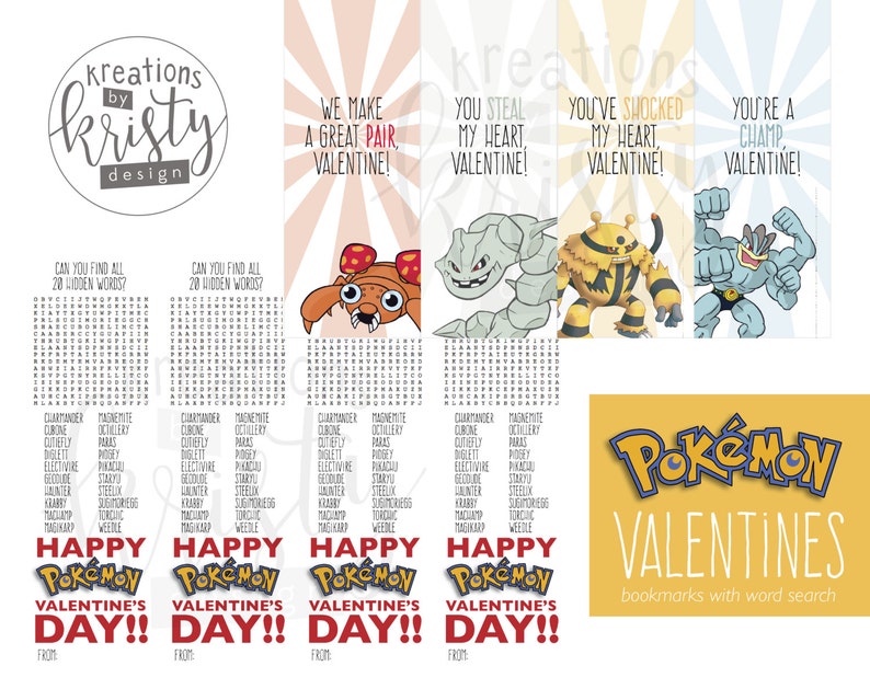 Valentine's Day Printable Editable Pokémon Bookmark | Etsy