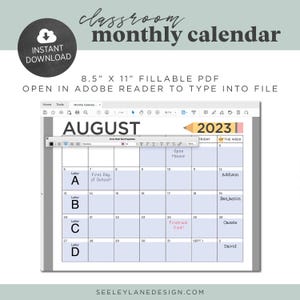 Printable, Editable Monthly Classroom Calendar, PDF Template and JPG ...