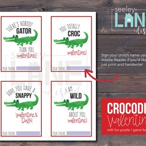 Valentine's Day Printable, Editable Kids' Crocodile or Alligator ...