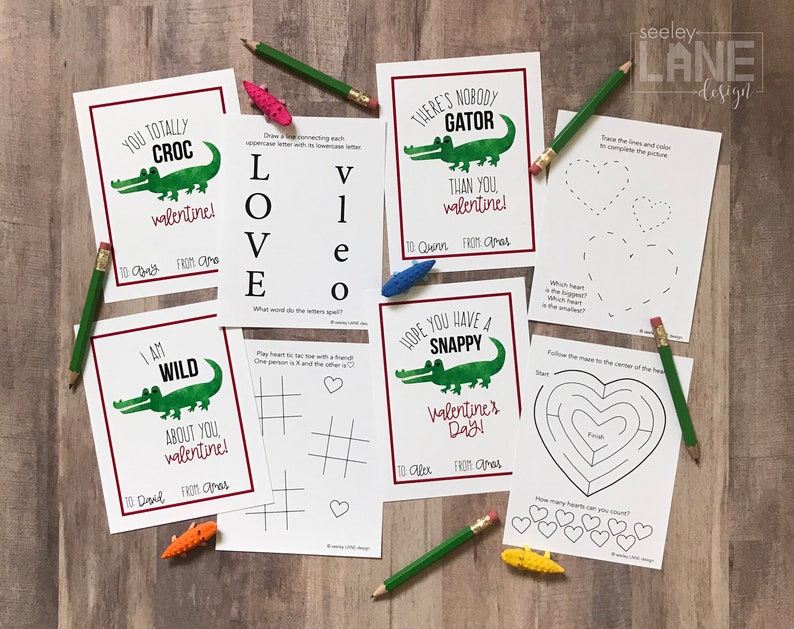 Valentine's Day Printable, Editable Kids' Crocodile or Alligator ...