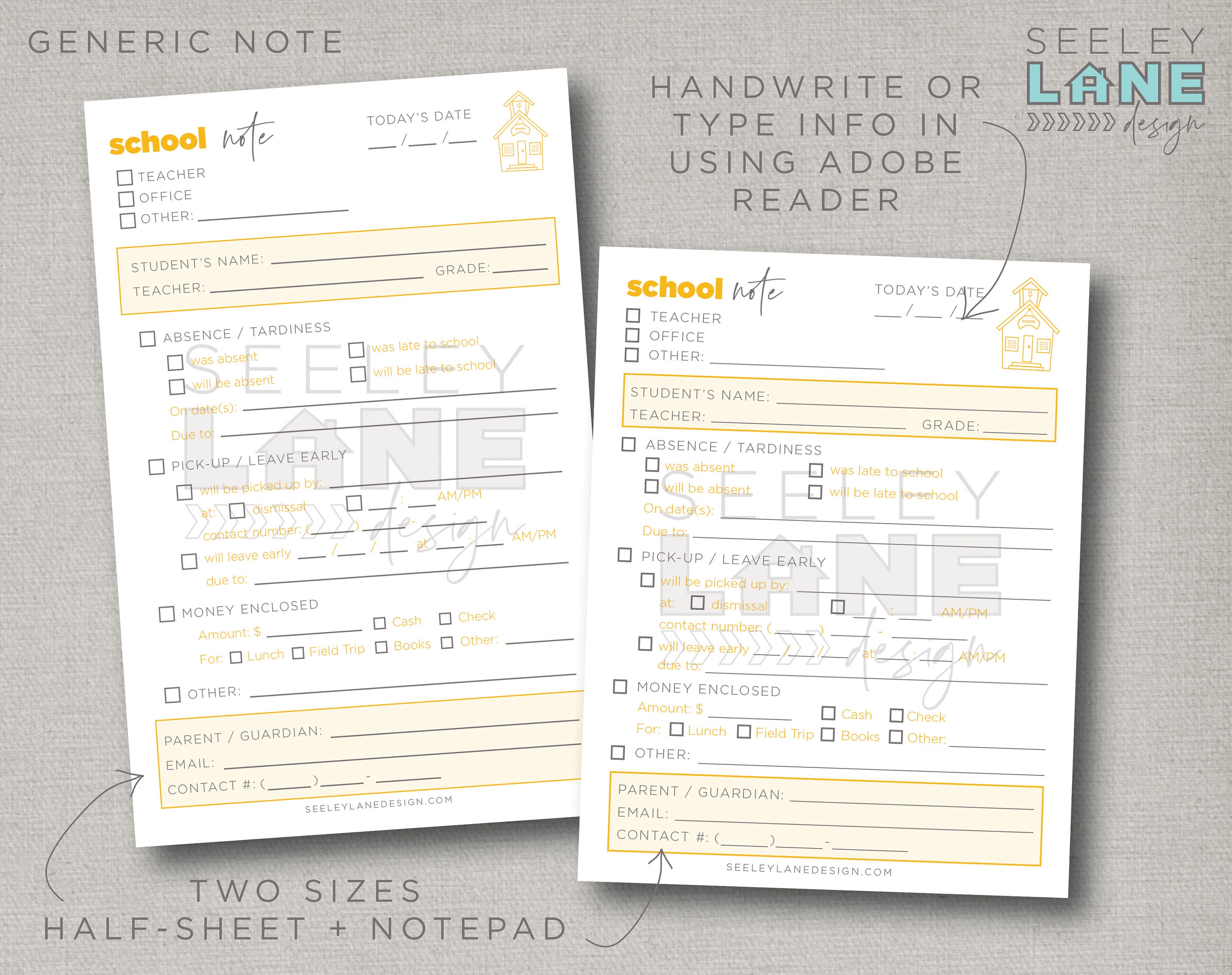 School or Teacher Note Excuse or Absence Form, Printable, Fillable ...