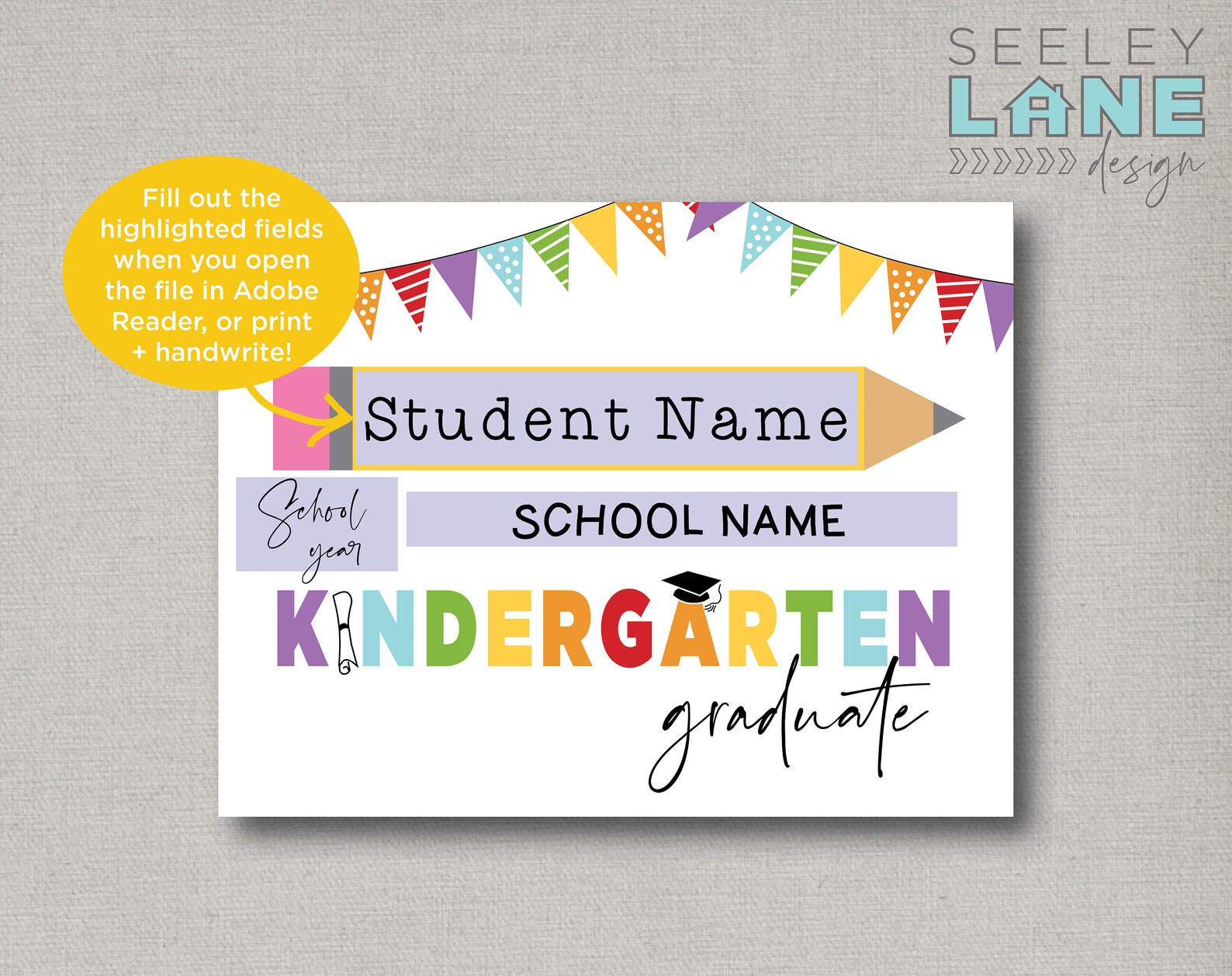 Kindergarten Graduation Sign Printable Fillable Instant - Etsy