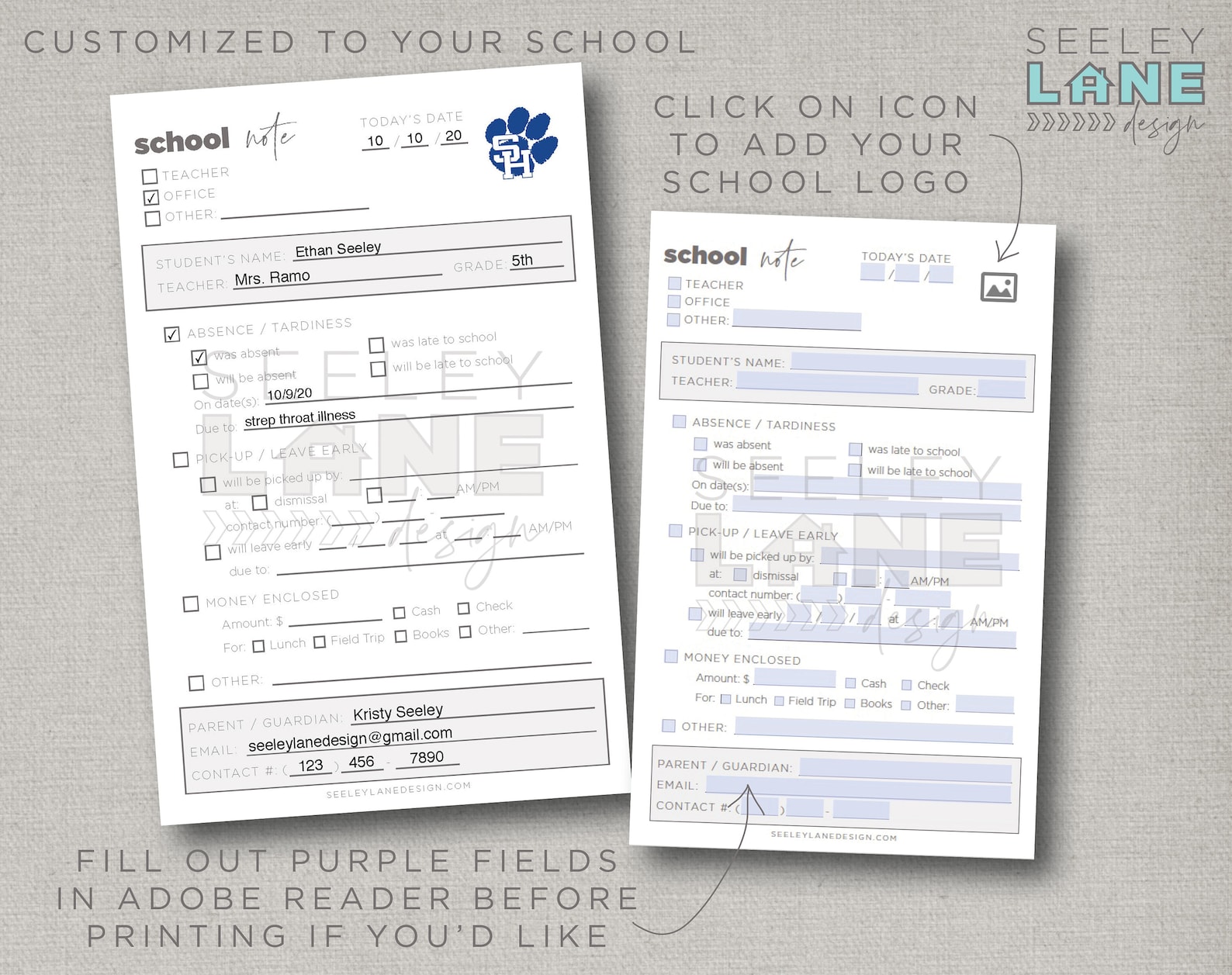 School or Teacher Note Excuse or Absence Form, Printable, Fillable ...