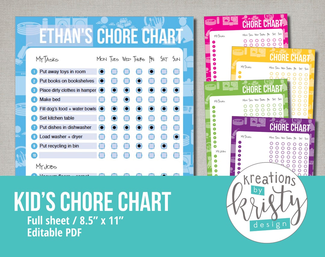Chore Charts, Digital and Editable PDF, Instant Download - Etsy