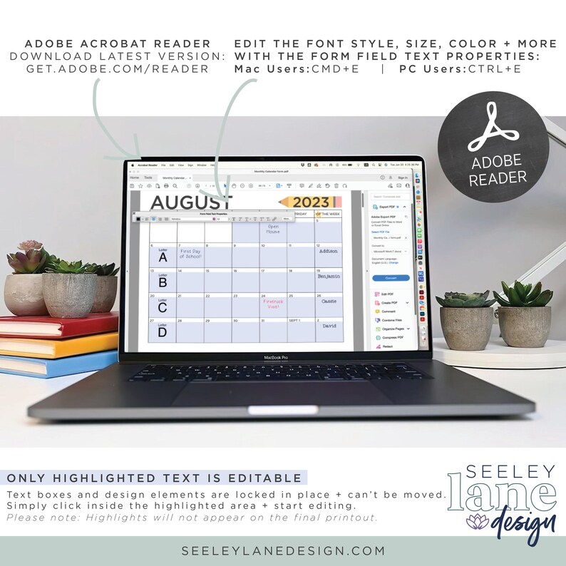 Printable, Editable Monthly Classroom Calendar, PDF Template and JPG ...