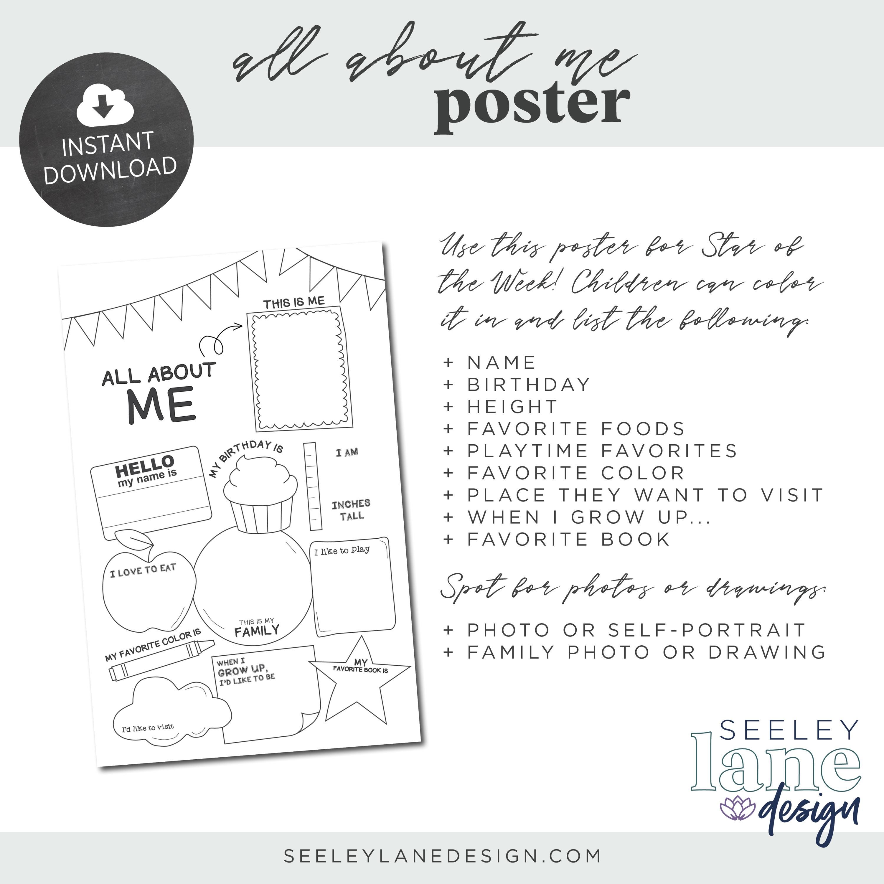 All About Me, Star Student, Student of the Week, Printable Poster ...