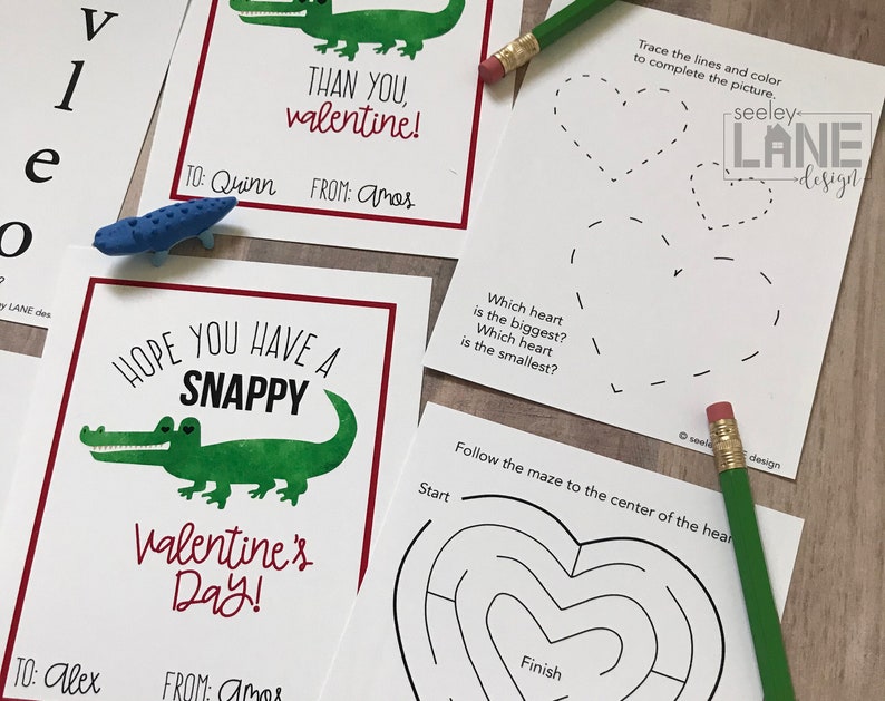 Valentine's Day Printable, Editable Kids' Crocodile or Alligator ...