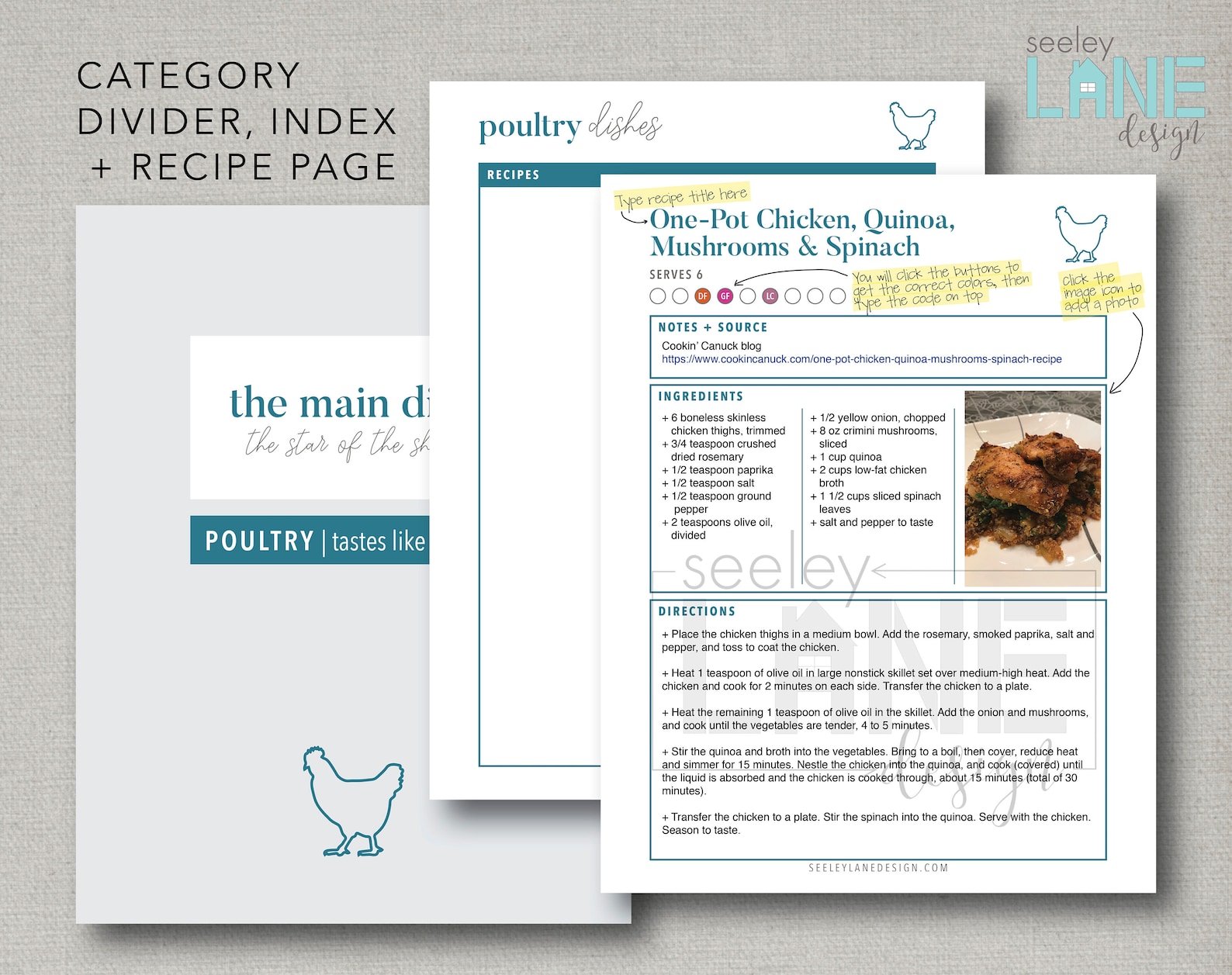 Recipe Book and Binder Kit With Kitchen Tips, Printable and Editable ...