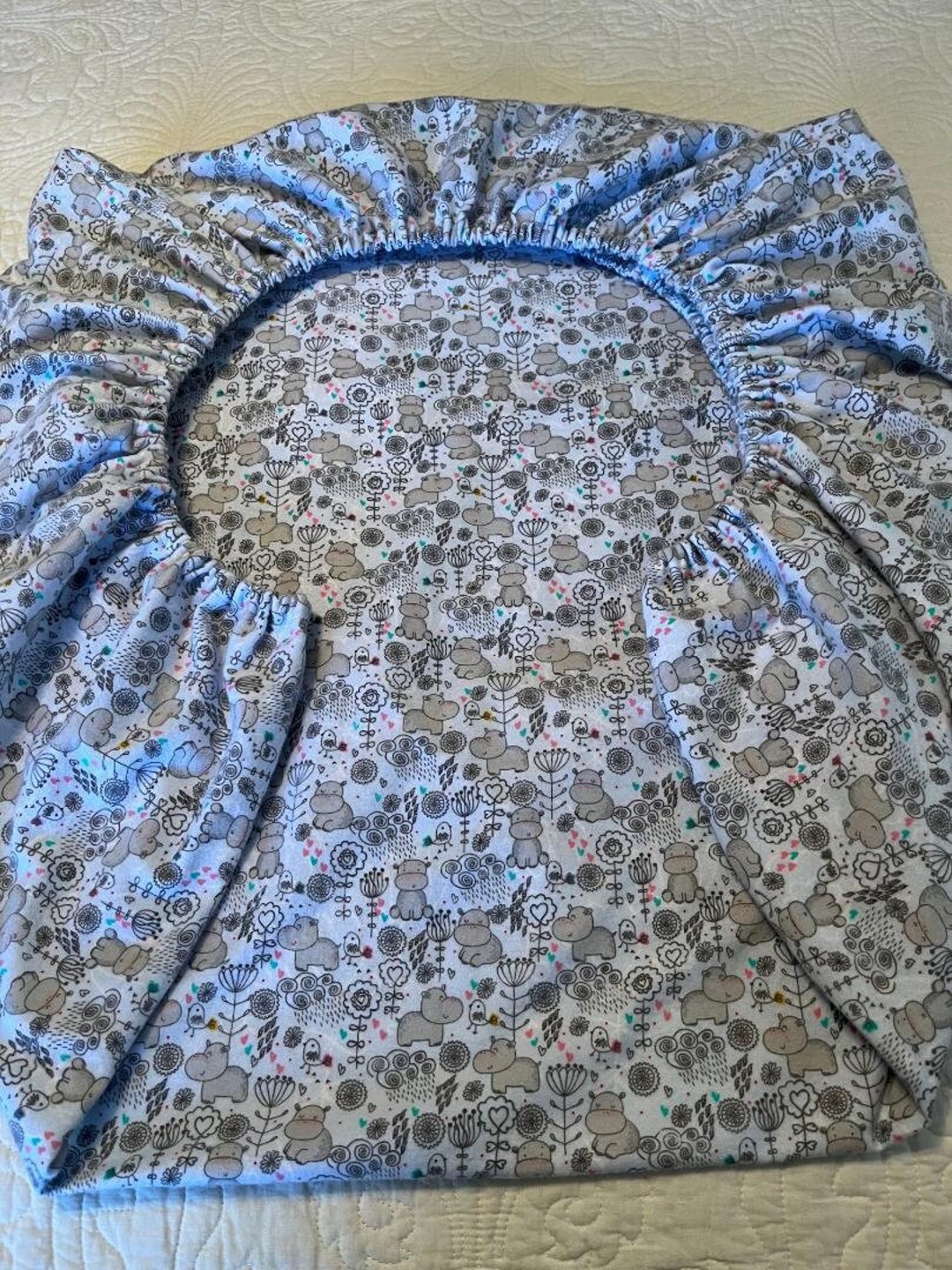 Hippo Crib Sheet, for Baby, for Toddler, Fitted Flannel Crib Sheet ...