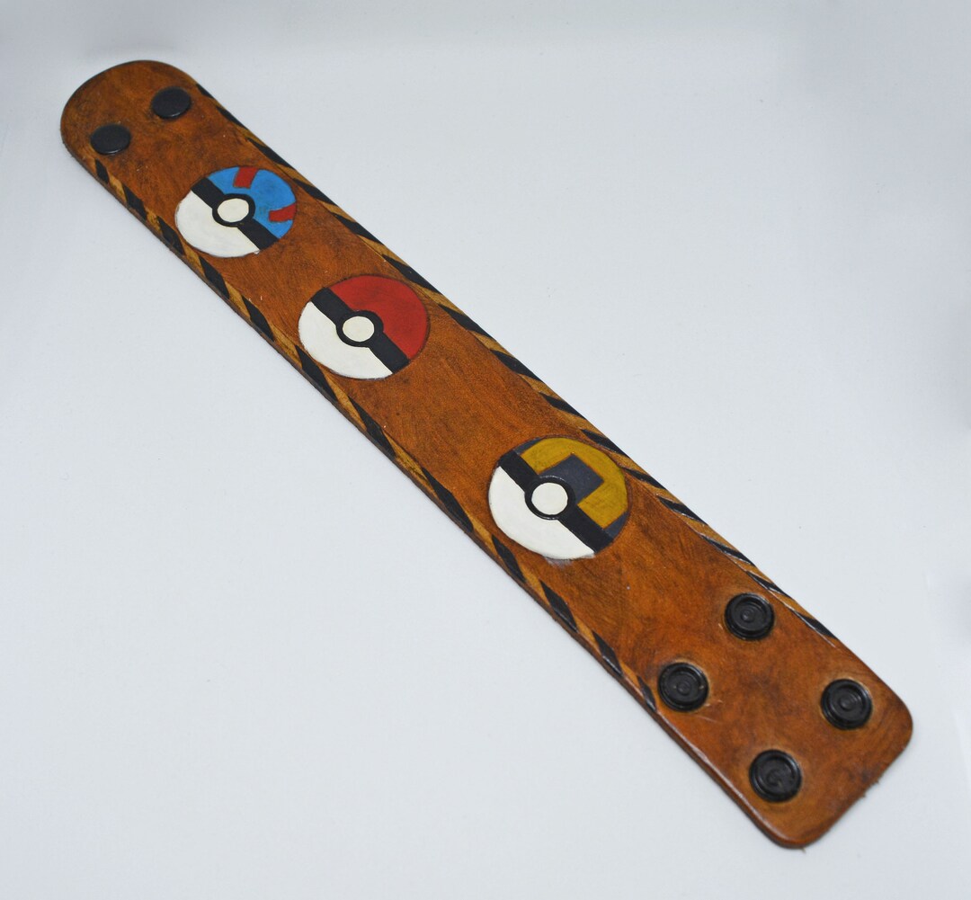 Custom Carved Leather Pokemon Themed Pokeball Bracelet. - Etsy