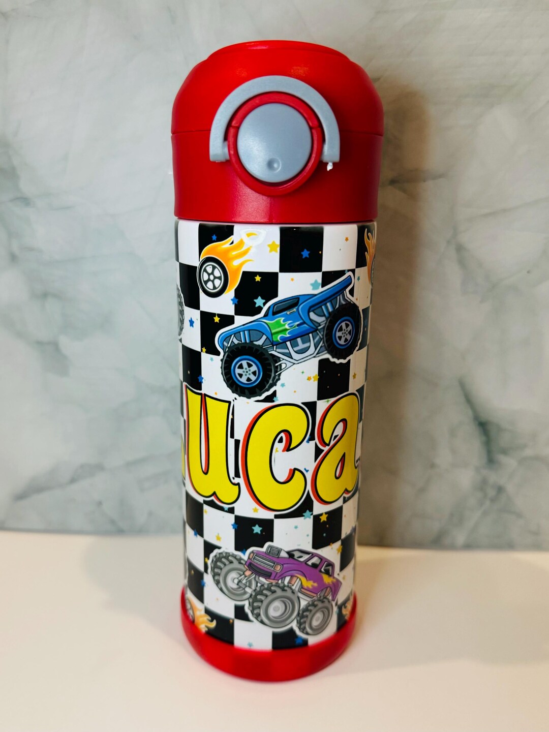 Monster Truck Kids Tumbler With Lid, Leakproof, Dishwasher Safe ...