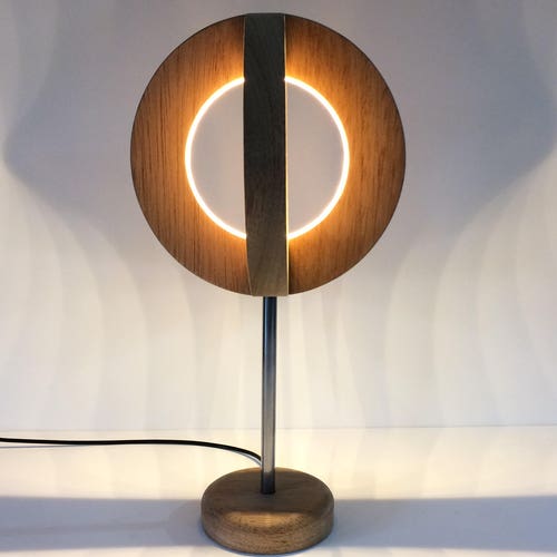 Wooden Led Table Lamp Desk Lamp Modern Light Round Circular - Etsy