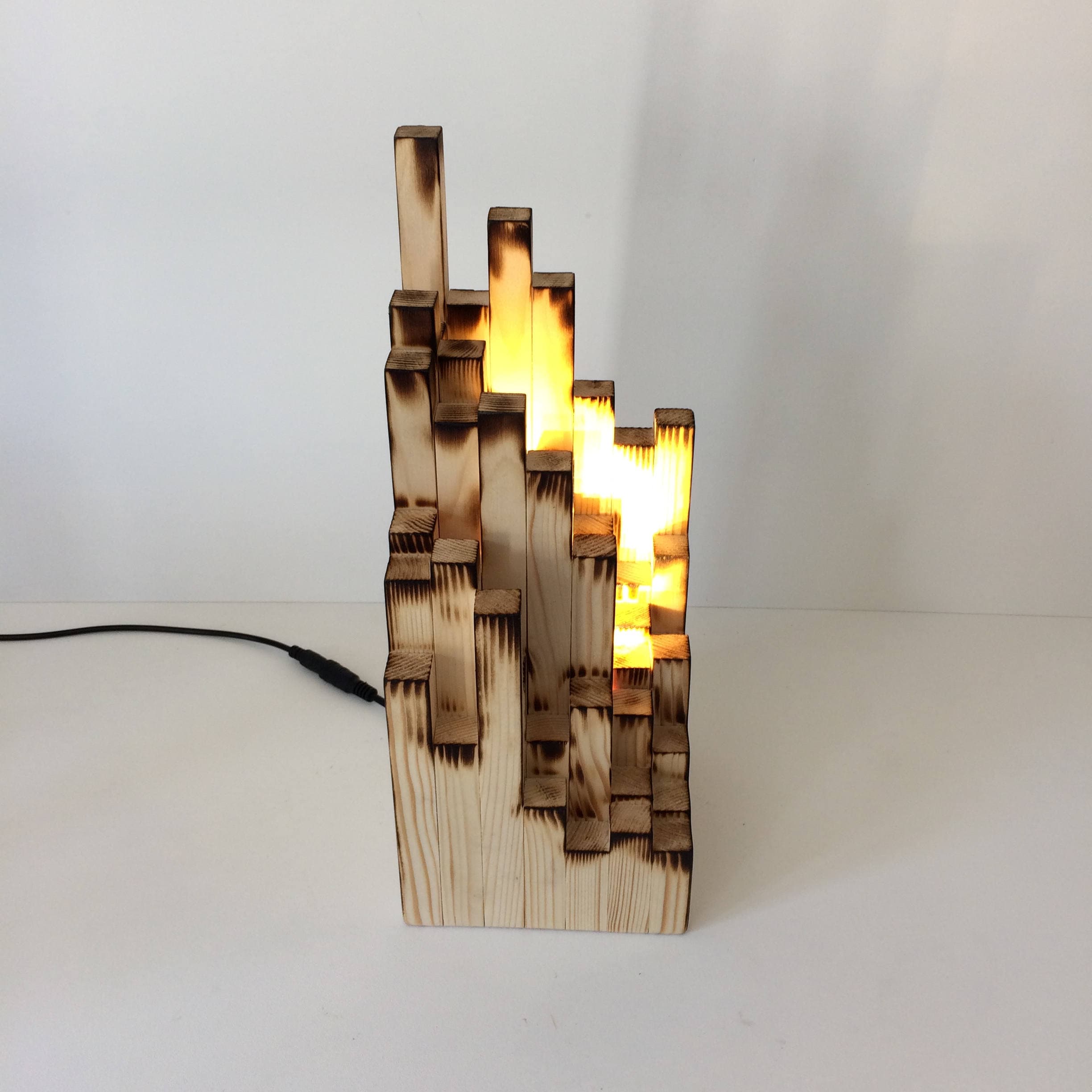 Wooden Table Lamp Unusual Gift Desk Lamp Abstract Burnt Wood | Etsy