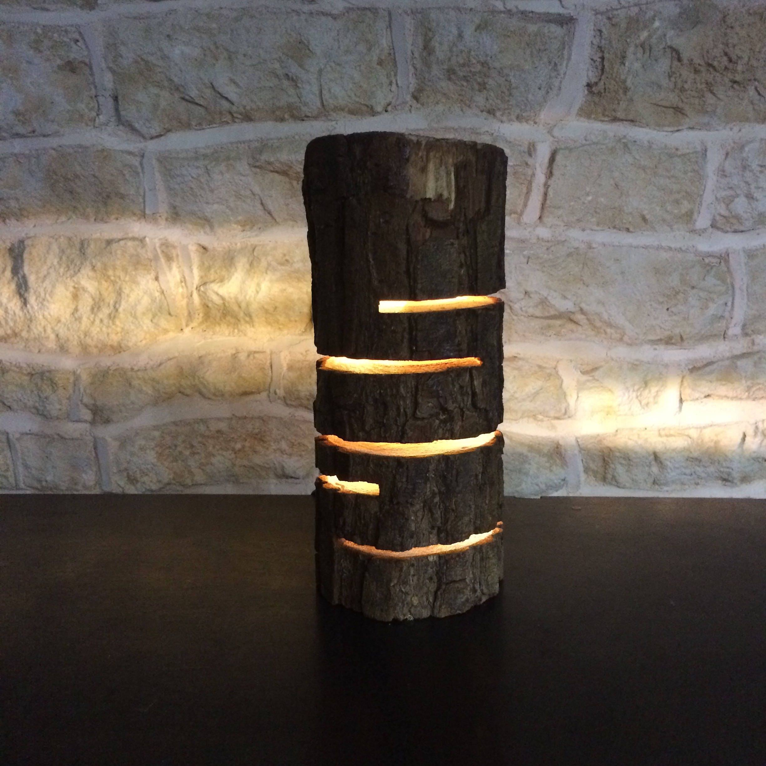 Log lamp log light log slits rustic lamp subtle lighting | Etsy
