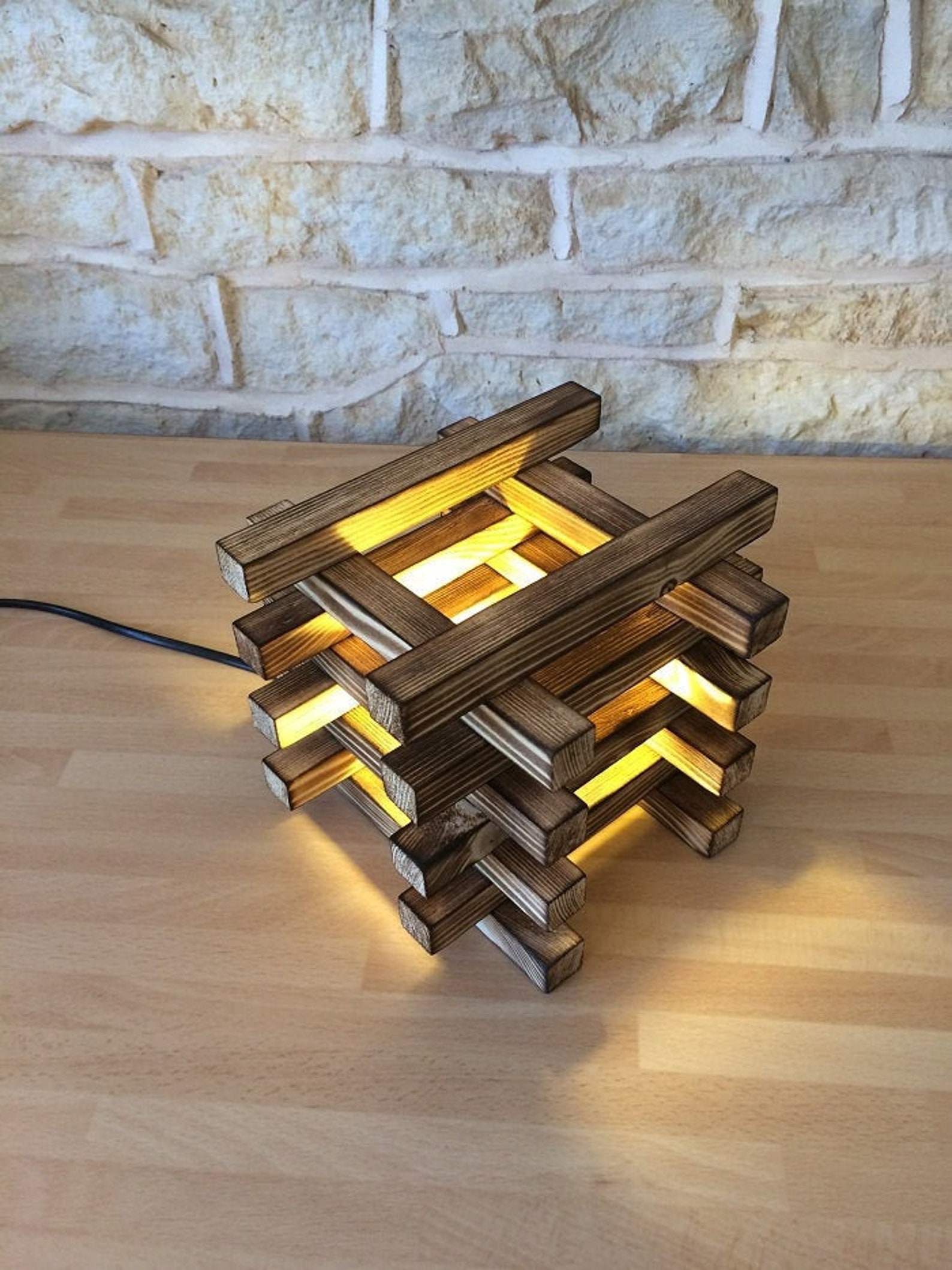 Rustic Table Lamp Burnt Wood Lamp Handmade Desk Lamp Unique | Etsy