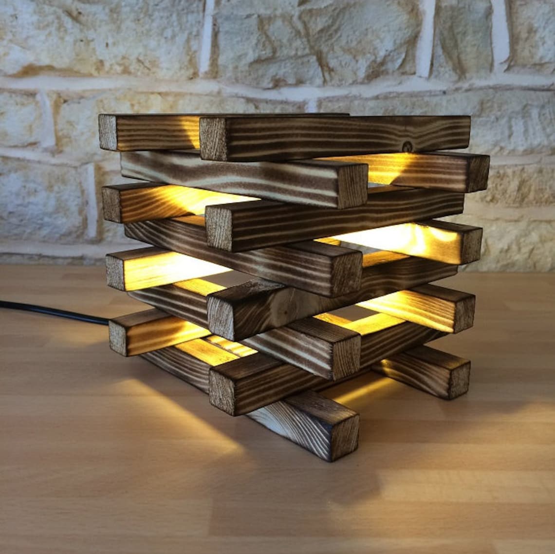 Rustic Table Lamp Burnt Wood Lamp Handmade Desk Lamp Unique | Etsy