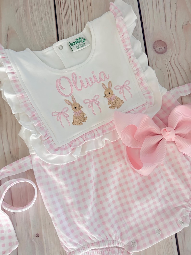 Baby Girls Embroidered Easter Romper, Pink Gingham Outfit, My First ...