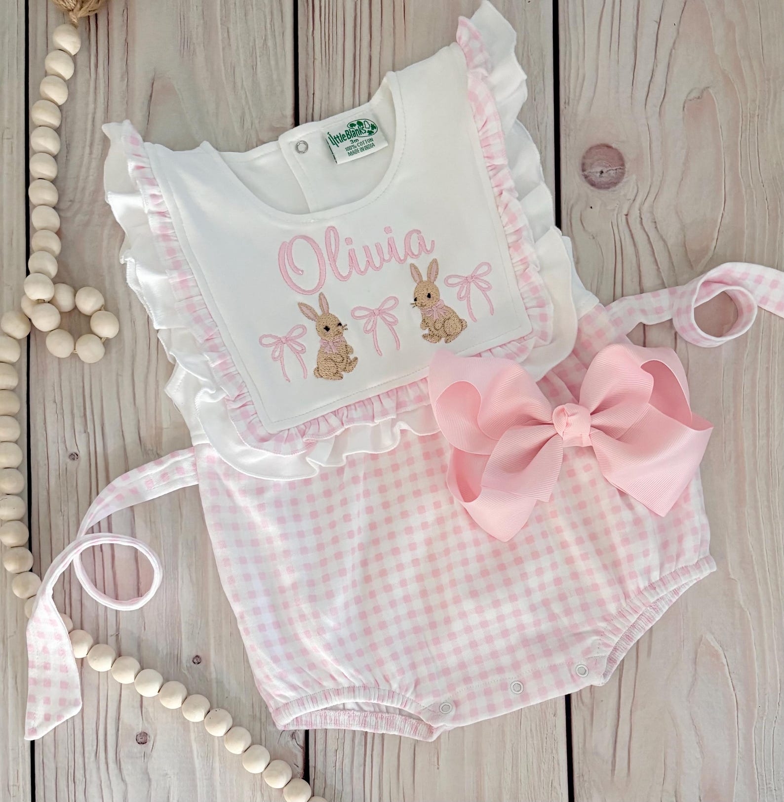 Baby Girls Embroidered Easter Romper, Pink Gingham Outfit, My First ...