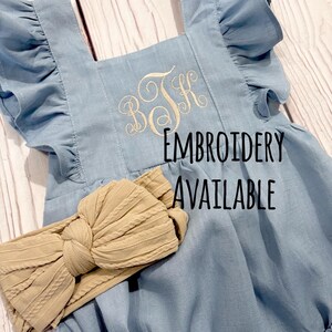 Baby Girl Embroidered Bubble Romper, Blue Linen Romper, Summer Clothing ...