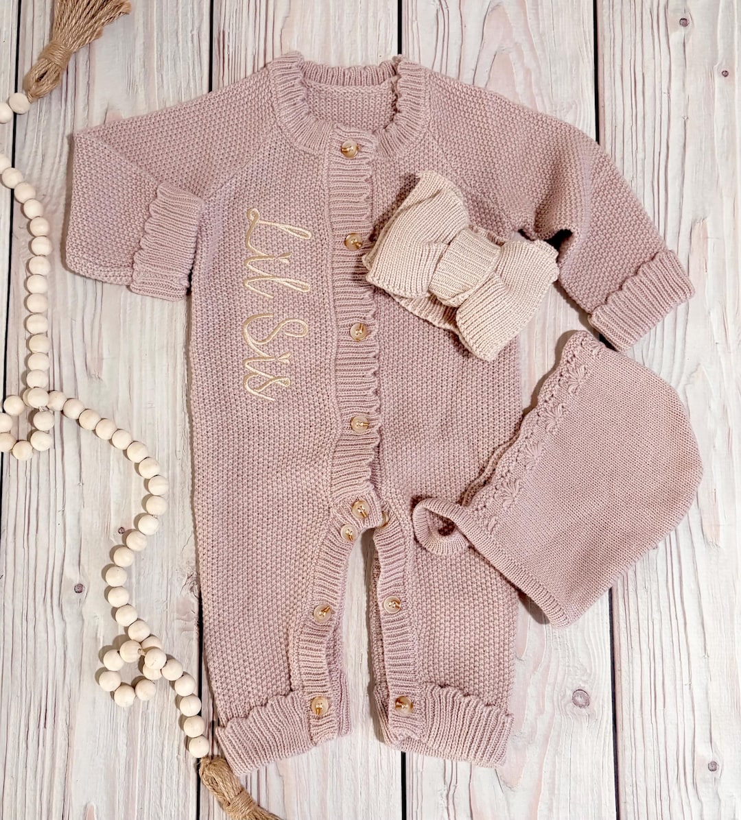 Baby Girl Embroidered Knit Romper, Personalized Jumpsuit, Knit Sweater ...