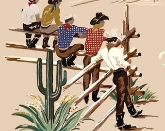 The Original Yeeha 1950's Cowboy Wallpaper - Mustard - Etsy
