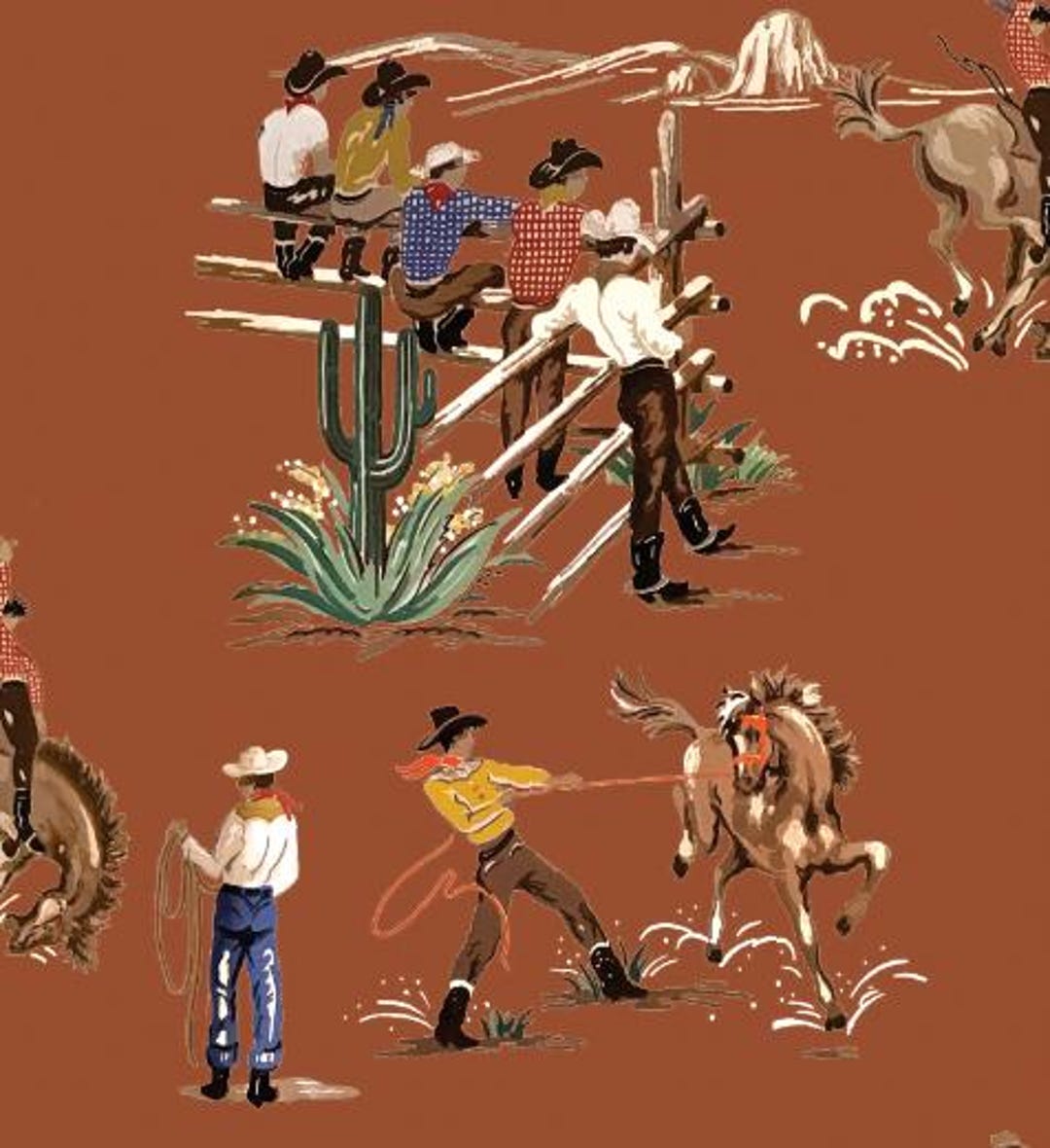 The Original Yeeha 1950's Cowboy Wallpaper - Rusty Brown - Etsy