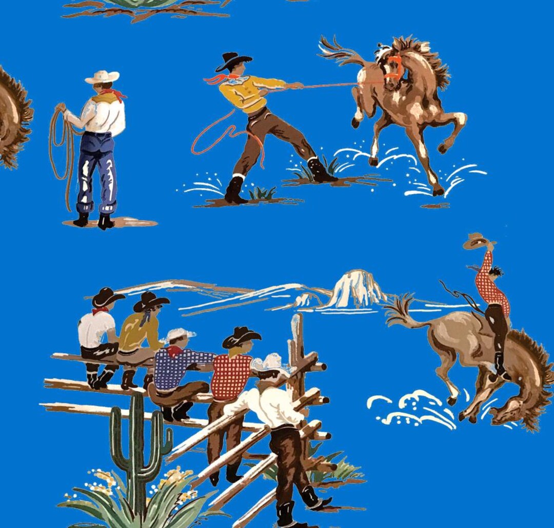 The Original Yeeha 1950's Cowboy Wallpaper - True Blue - Etsy