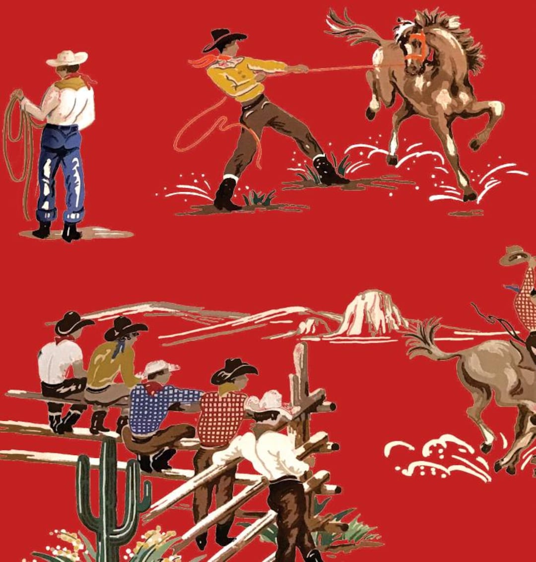 The Original Yeeha 1950's Cowboy Wallpaper - Red Baron - Etsy