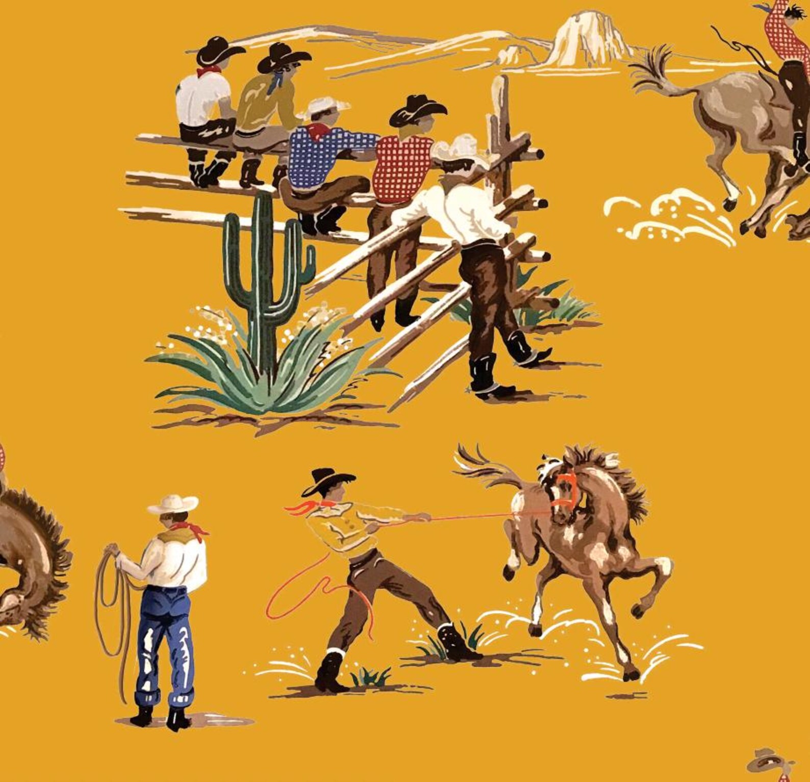 The Original Yeeha 1950's Cowboy Wallpaper - Mustard - Etsy