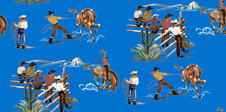 The Original Yeeha 1950's Cowboy Wallpaper - True Blue - Etsy