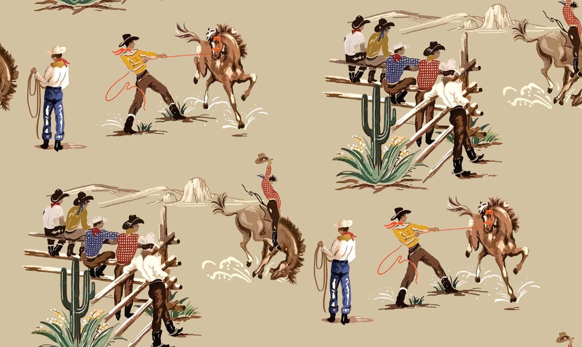 The Original Yeeha 1950's Cowboy Wallpaper - Heritage Cream - Etsy