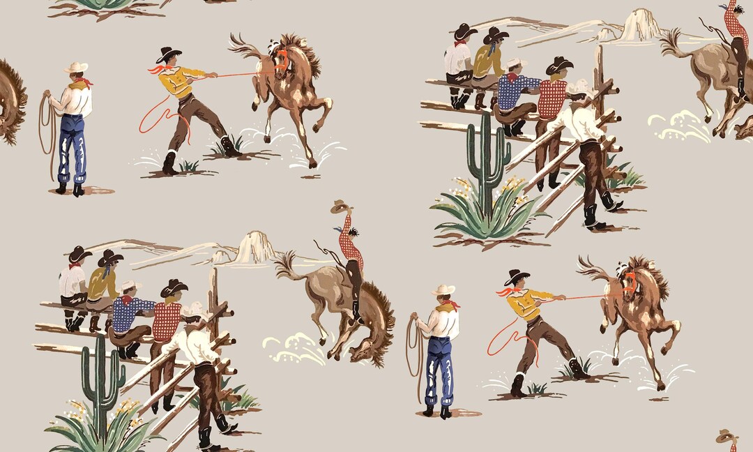The Original Yeeha 1960's Cowboy Wallpapers - Taupe - Etsy