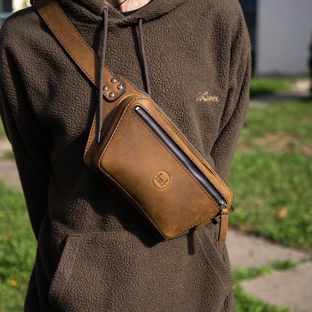 Custom Leather Waist Pouch-handmade Waist Pouch-hand Sewn-brown Waist ...