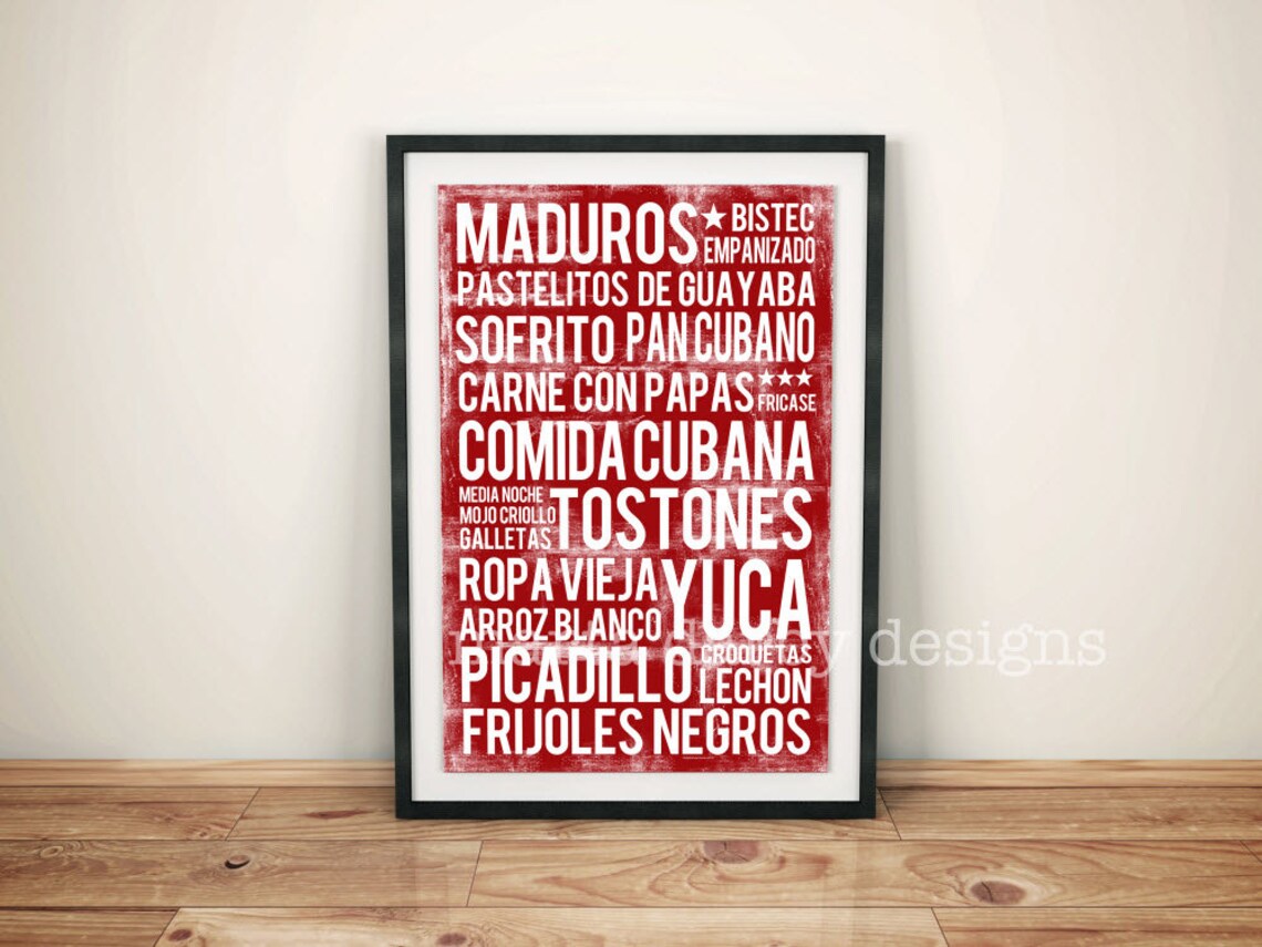 Cuban Food Poster Red Word Art Food Art Print DIGITAL - Etsy