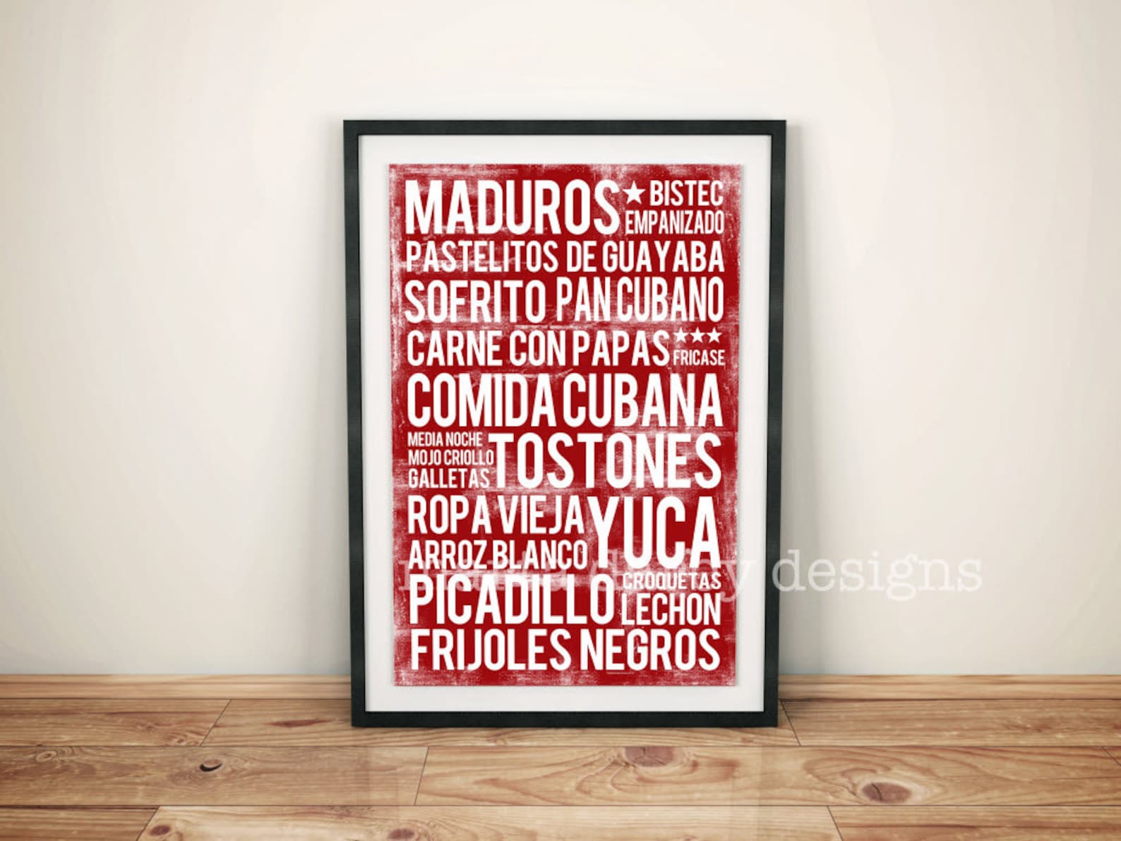 Cuban Food Poster Red Word Art Food Art Print DIGITAL - Etsy