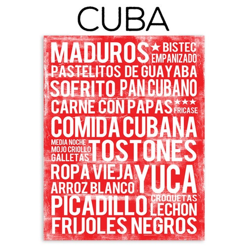 Cuban Food Poster Red Word Art Food Art Print DIGITAL - Etsy